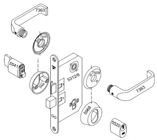 Trioving 5312 lock set kit round rose
